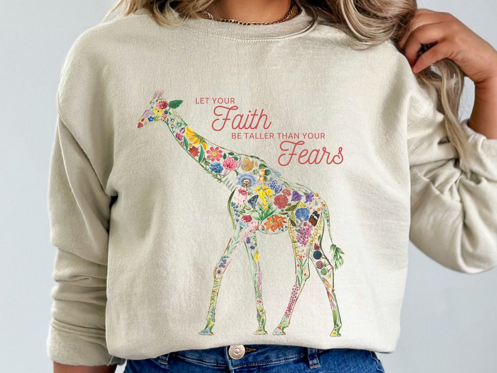 Giraffe Sweatshirt, Giraffe Gift or Safari Animal Lover, Floral Giraffe ...