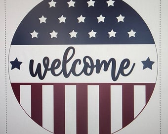 American Flag, Patriotic Welcome Sign, Red/white/blue, Polka Dots ...