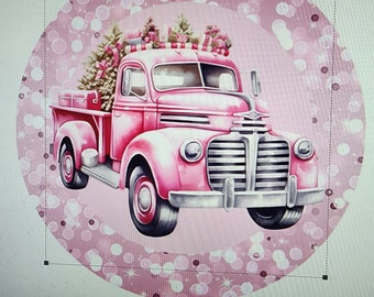 Pink Christmas Round Metal Wreath Sign, Pink Christmas Tree in the Snow ...