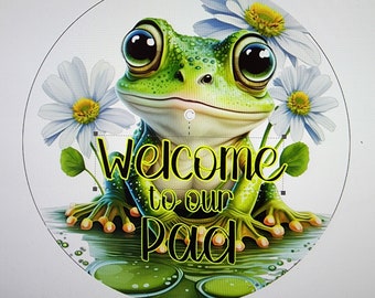 Welcome to Our Pad Frog on Lily Pad Door Hanger, Summer Porch Decor ...
