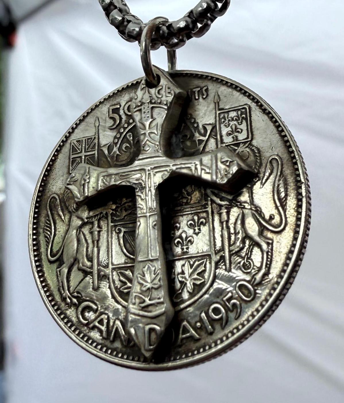 Holy Vatican Cross Silver Necklace Soldered | Antique Upcycled Coin ...