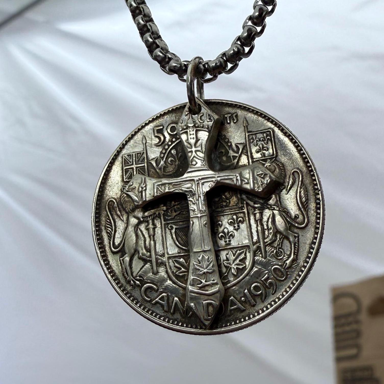 Holy Vatican Cross Silver Necklace Soldered | Antique Upcycled Coin ...