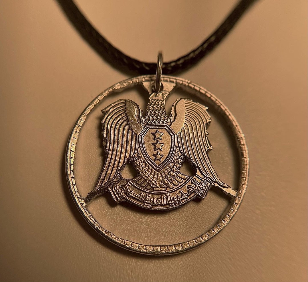 Handcut Syrian Silver Tone Coin Eagle Necklace •قلادة العملة السورية ...