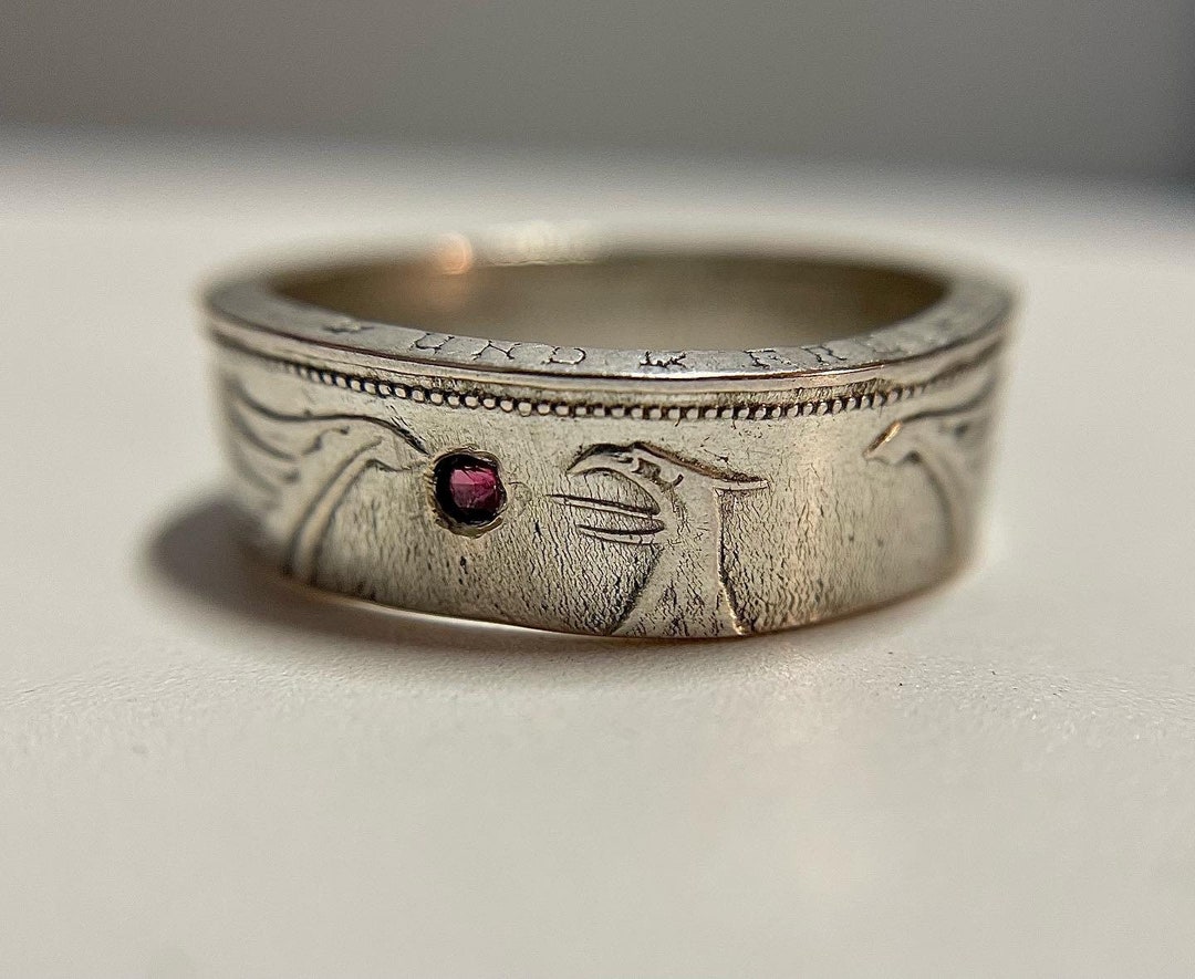 German Silver Gem Coin Ring | Hand Made Silver Ring for Him | Custom ...