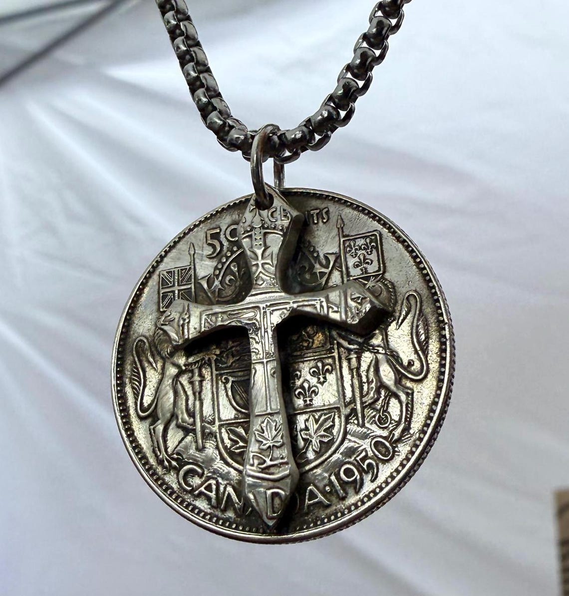 Holy Vatican Cross Silver Necklace Soldered | Antique Upcycled Coin ...