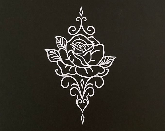 Red Rose Flower Sticker, Floral Art Tattoo Laptop Vinyl Cute Waterproof ...