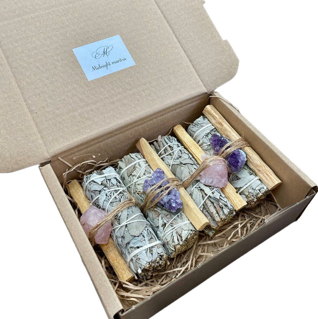 White Sage & Crystals Smudge Kit | Organic Sage Smudge Stick Bundle ...