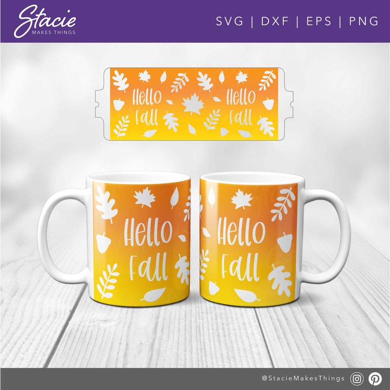 Hello Fall Svg, Mug Press, Template for Infusible Ink Svg, Full Wrap ...