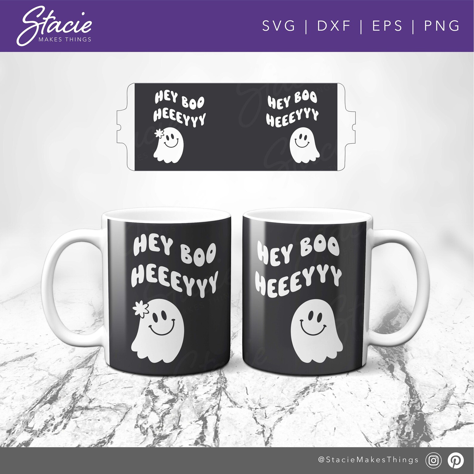 Cricut Mug Press Svg Template for Infusible Ink, Hey Boo Hey Svg, Cute ...