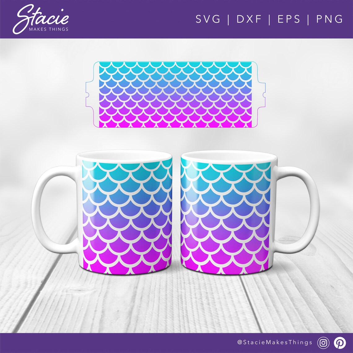 Mermaid Scales Svg, Mug Press Wrap Design, Mermaid Svg, Template for ...