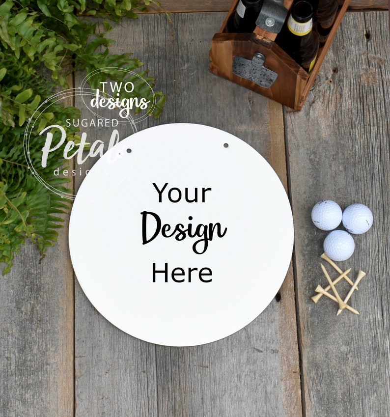 2 Designs | Mockup 12" Round Hardboard Hanging Sign | Front Door | Golf ...