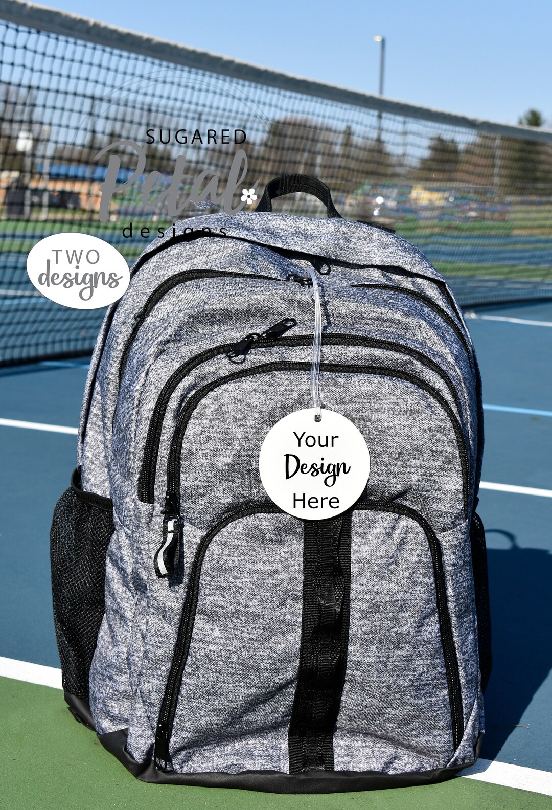 2 Designs | Mockup Tennis and Bleachers Sports Bag Name Tag Round Hole ...