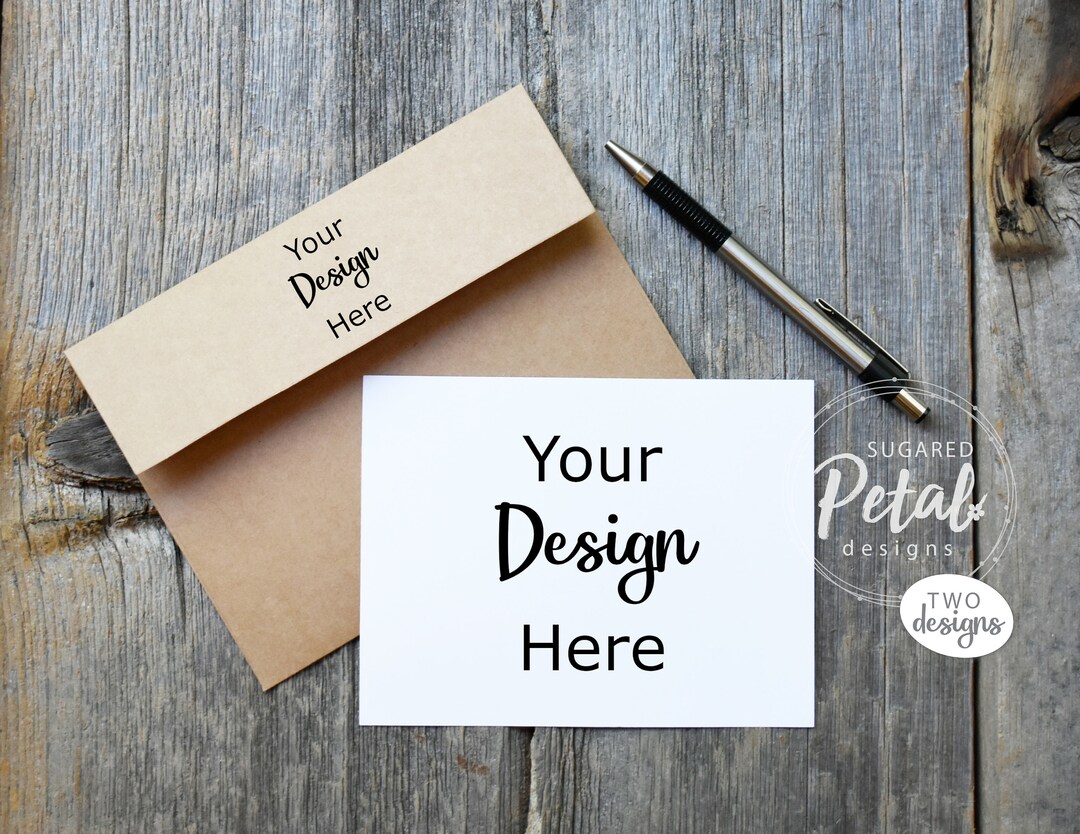 2 Designs | Mockup Note Card Brown Envelope Horizontal and Vertical ...