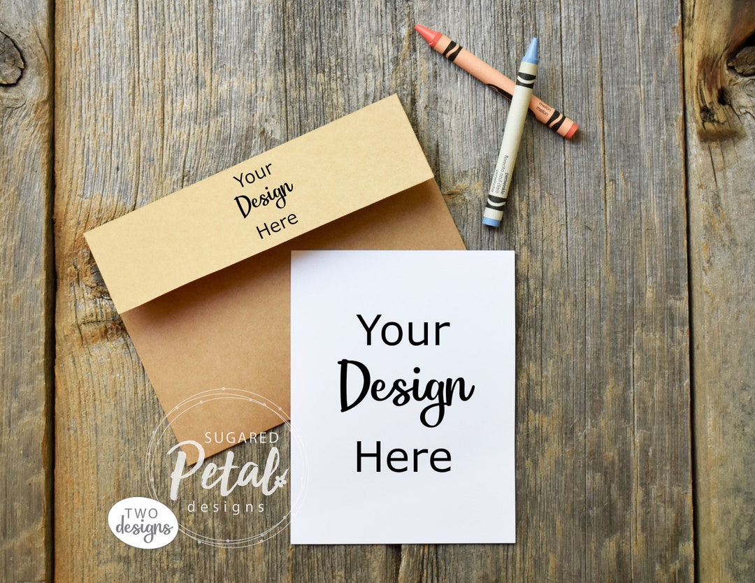 2 Designs | Mockup Note Card Brown Envelope Horizontal Vertical Layout ...