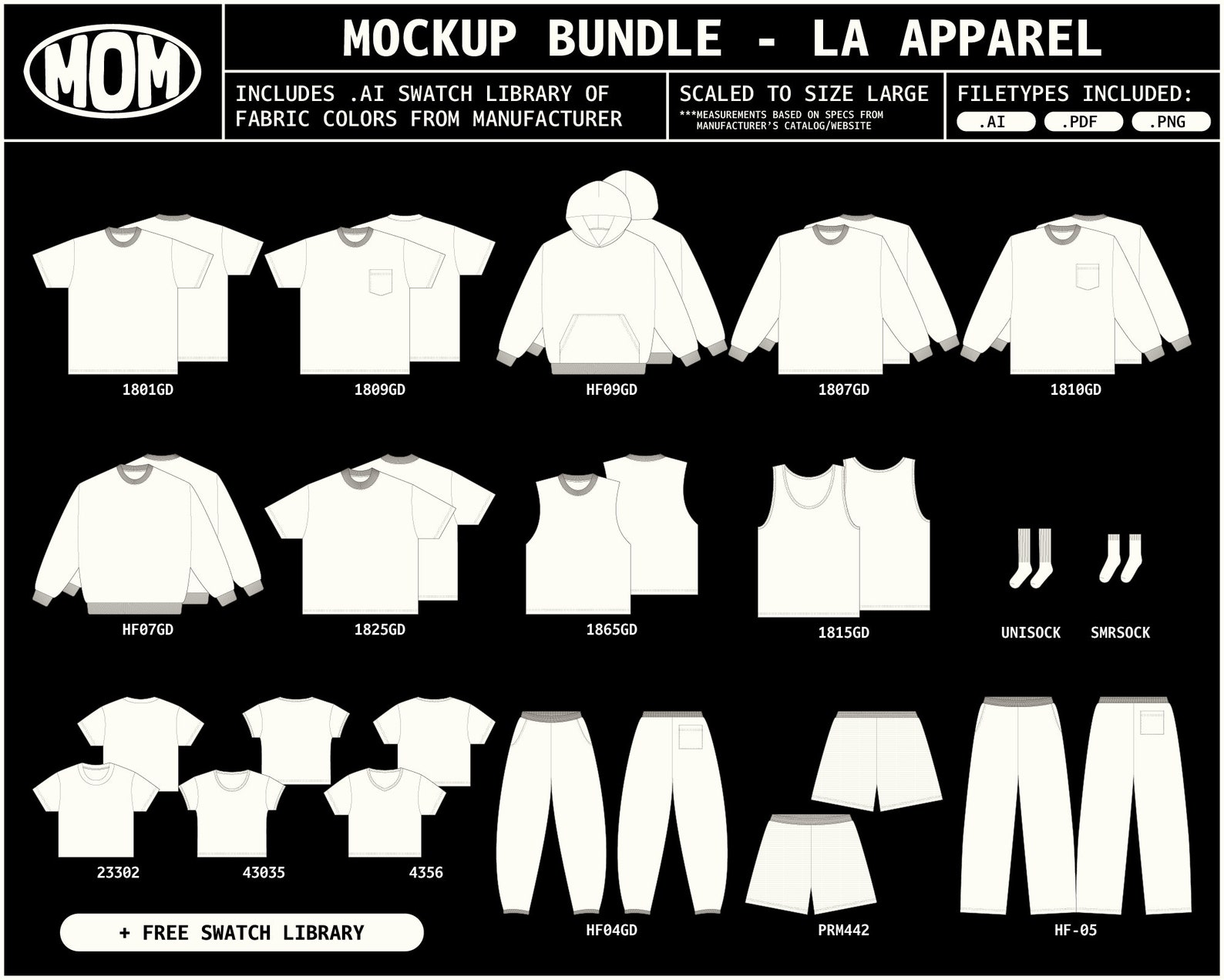 CLOTHING MOCKUP BUNDLE | La Apparel | Flat Mock-up Template | Vector ...