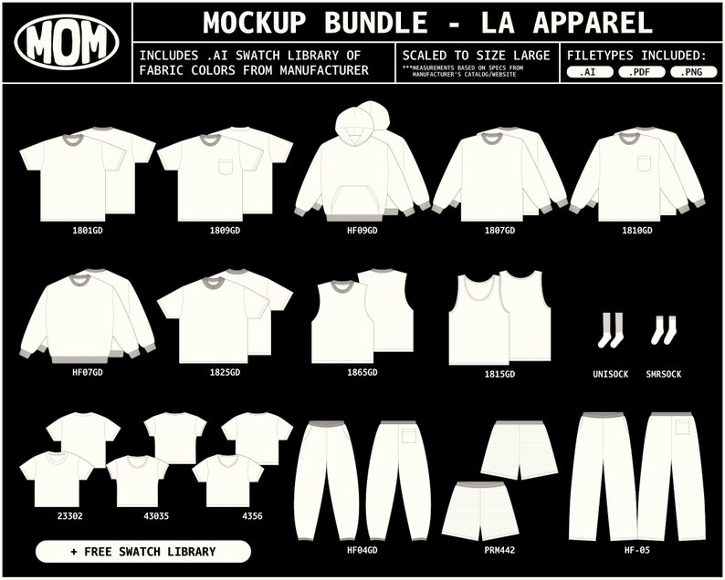 CLOTHING MOCKUP BUNDLE | La Apparel | Flat Mock-up Template | Vector ...