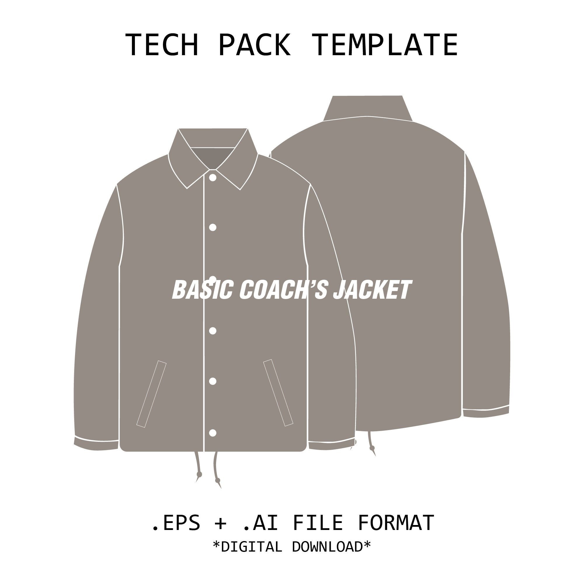 WINDBREAKER COACH'S JACKET Flat Mock-up Template Vector File - Etsy