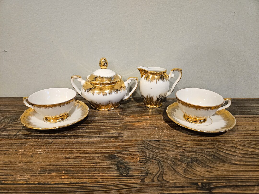 Antique Crown Bavaria 24k Gold Tea Set Cups Saucers Cream and Sugar - Etsy