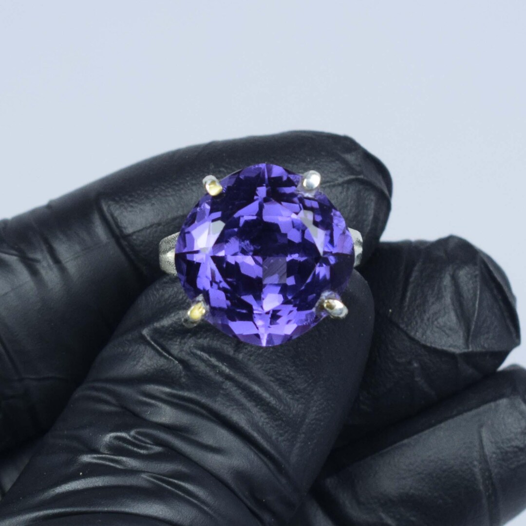 Alexandrite Cushion Ring 15mm Ring, Large Alexandrite Engagement Ring ...