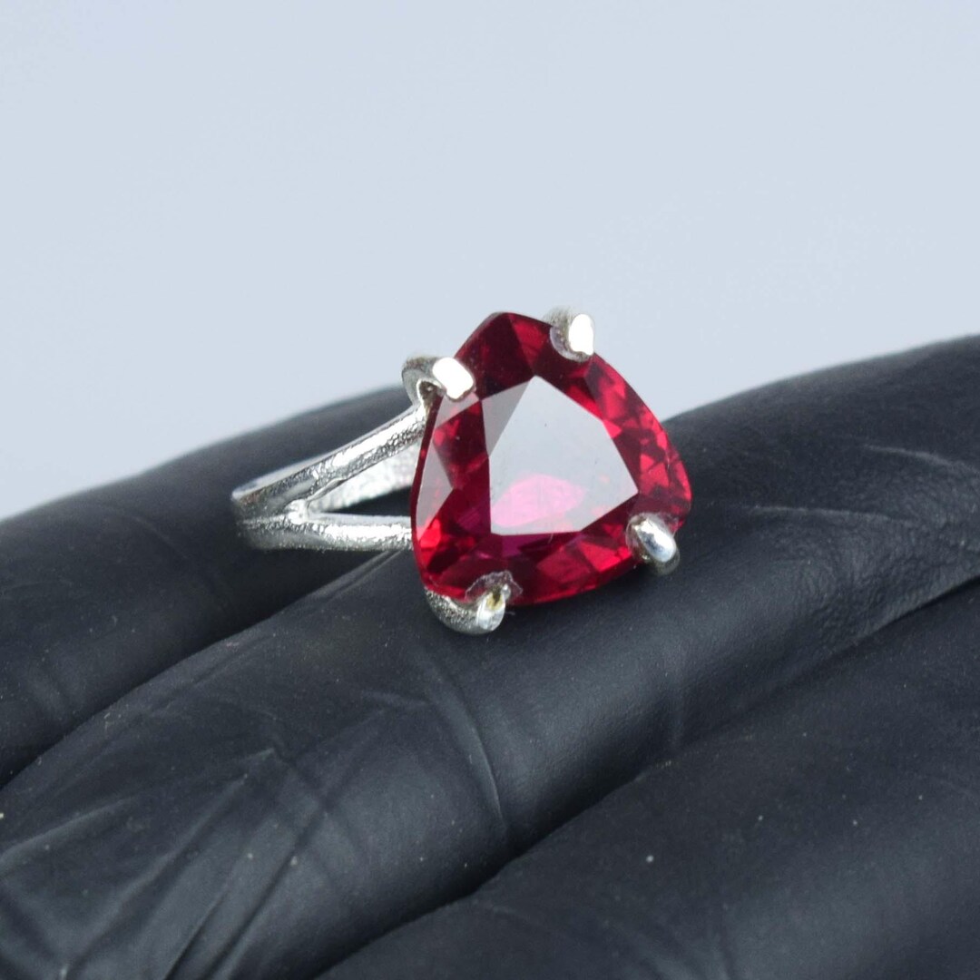 Triangle Cut Blood Red Ruby Ring Solitaire 925 Sterling Silver Gemstone ...
