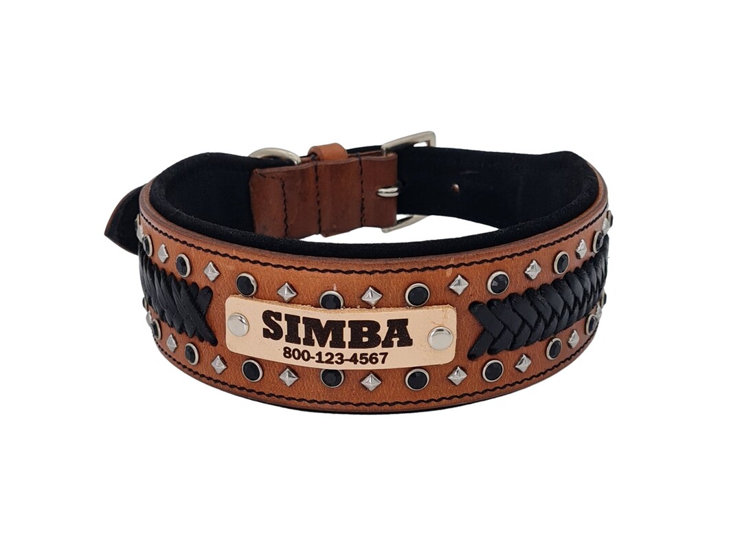 Mariner 2 Inch Wide Personalized Leather Dog Collar for Large Dogs ...