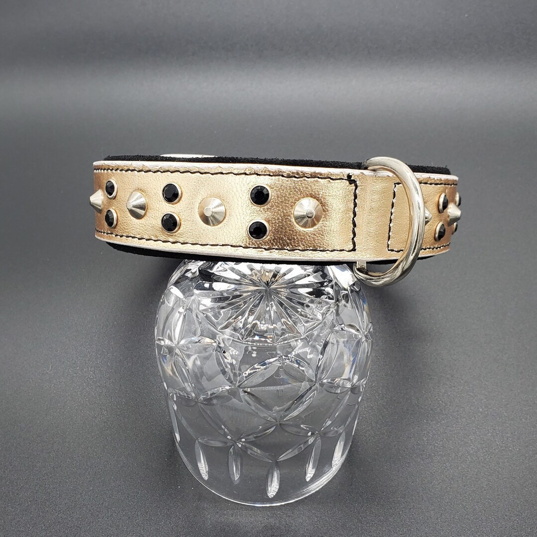 Gangsta Dawg Luxury Gold Leather Dog Collar With Bling Crystal Stud ...