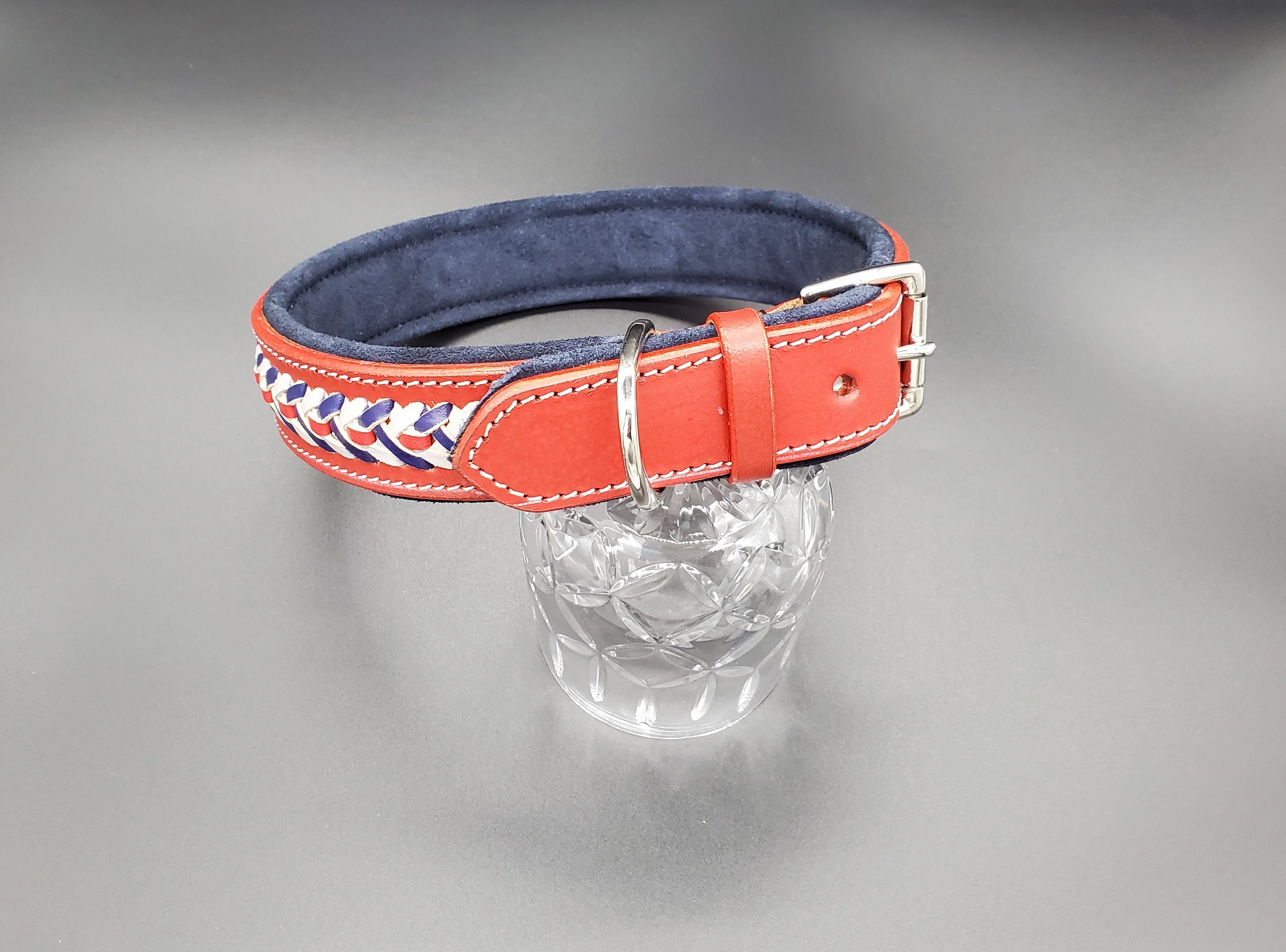 Red White Blue Braided Leather Fancy Designer Dog Collar for | Etsy