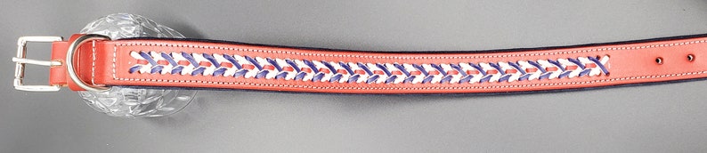 Red White Blue Braided Leather Fancy Designer Dog Collar for | Etsy
