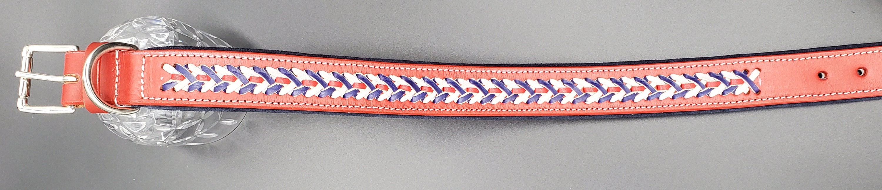 Red White Blue Braided Leather Fancy Designer Dog Collar for | Etsy