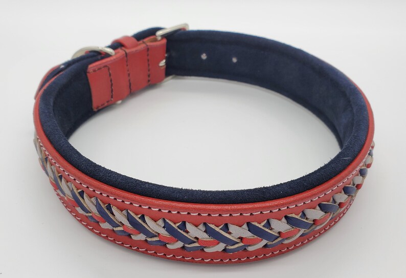 Red White Blue Braided Leather Fancy Designer Dog Collar for | Etsy