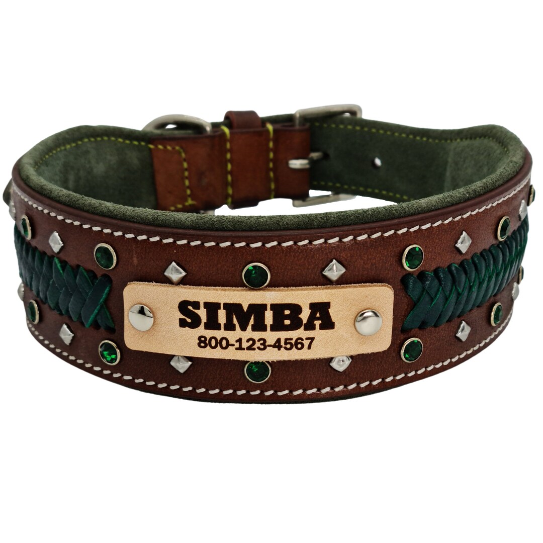 Blazingpaws Mariner 2 Inch Wide Personalized Leather Dog Collar for ...