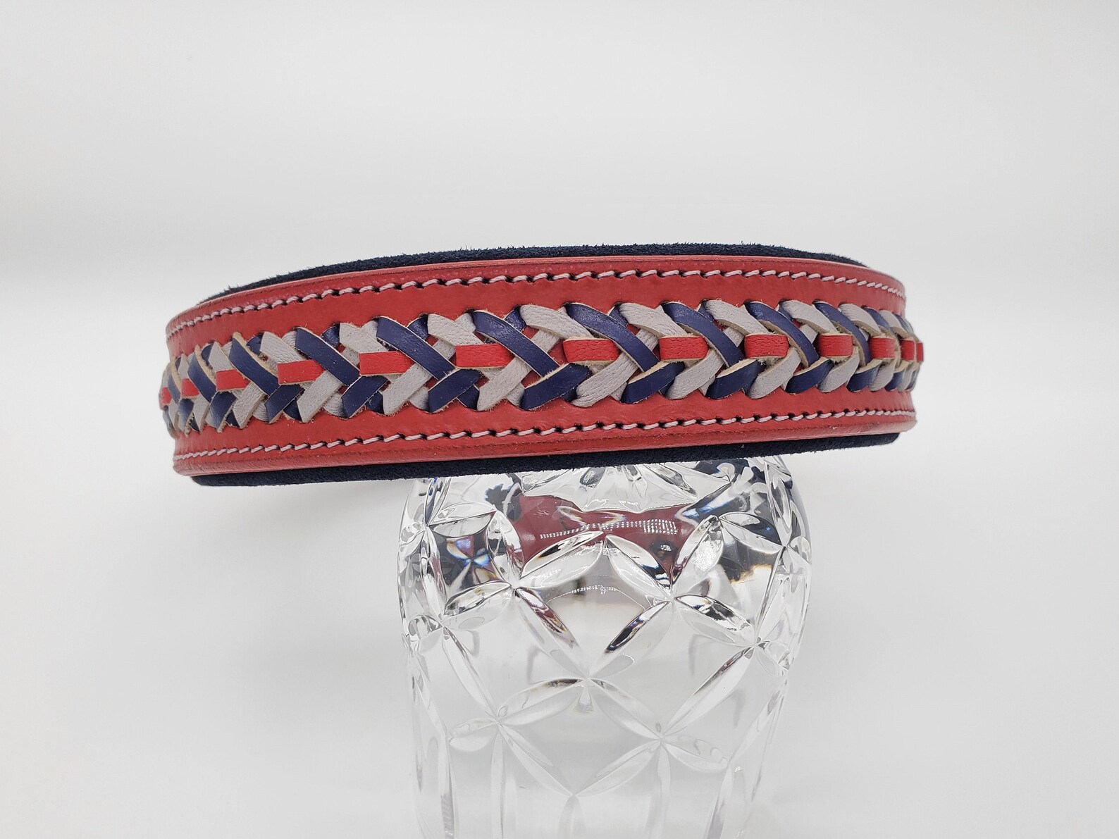 Red White Blue Braided Leather Fancy Designer Dog Collar for | Etsy