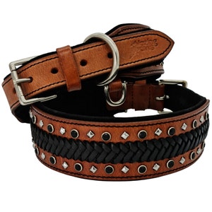 Blazingpaws Mariner 2 Inch Wide Thick Western Leather Dog Collar for ...