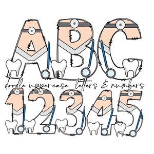 Dentist Doodle Alphabet Letters PNG Bundle, Dental Assistants Hygienist ...