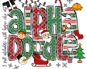 Christmas Doodle Letters and Clip Art & Numbers, Uppercase Alphabet Set ...