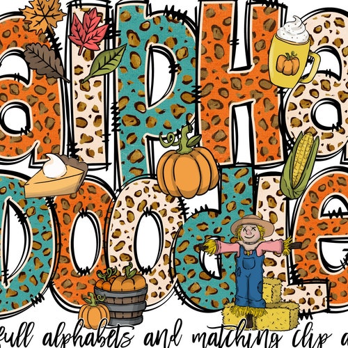 Pumpkin PNG Letters Halloween Sublimation Doodle Alphabet - Etsy