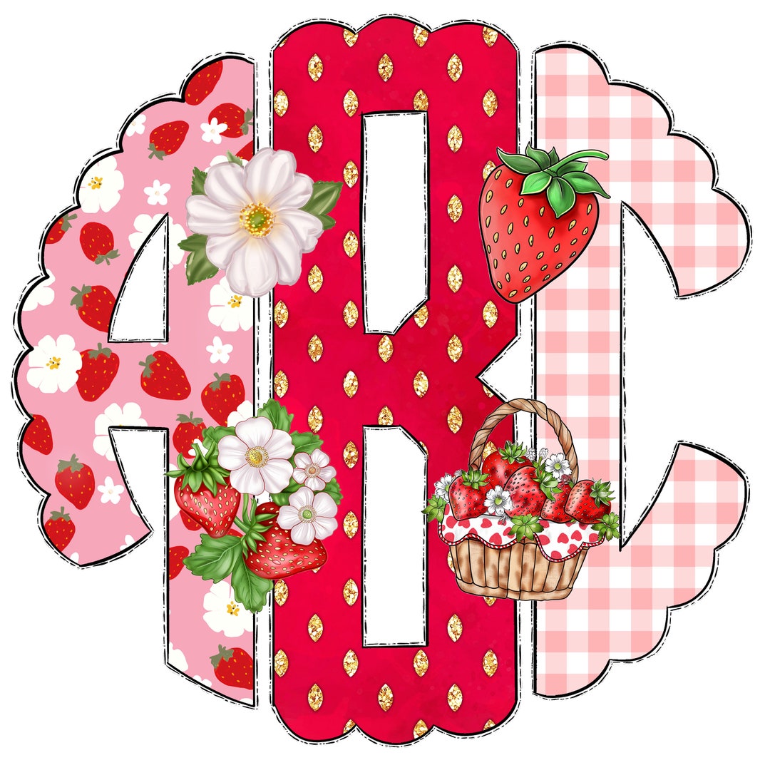 Strawberry Doodle Monogram, Summer Clip Art Attached to the Middle ...