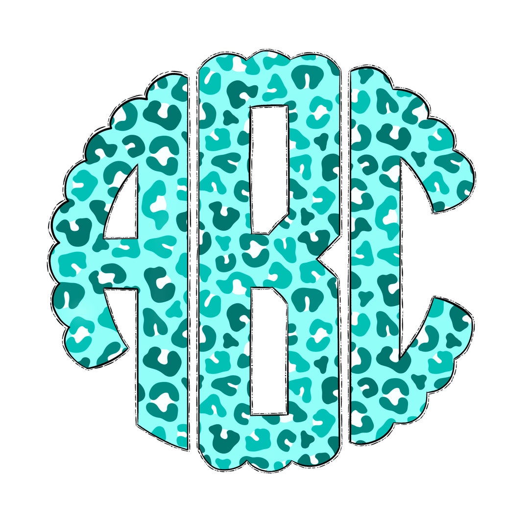 Bright Aqua Doodle Monogram Letters, Turquoise Leopard Summer Spring ...