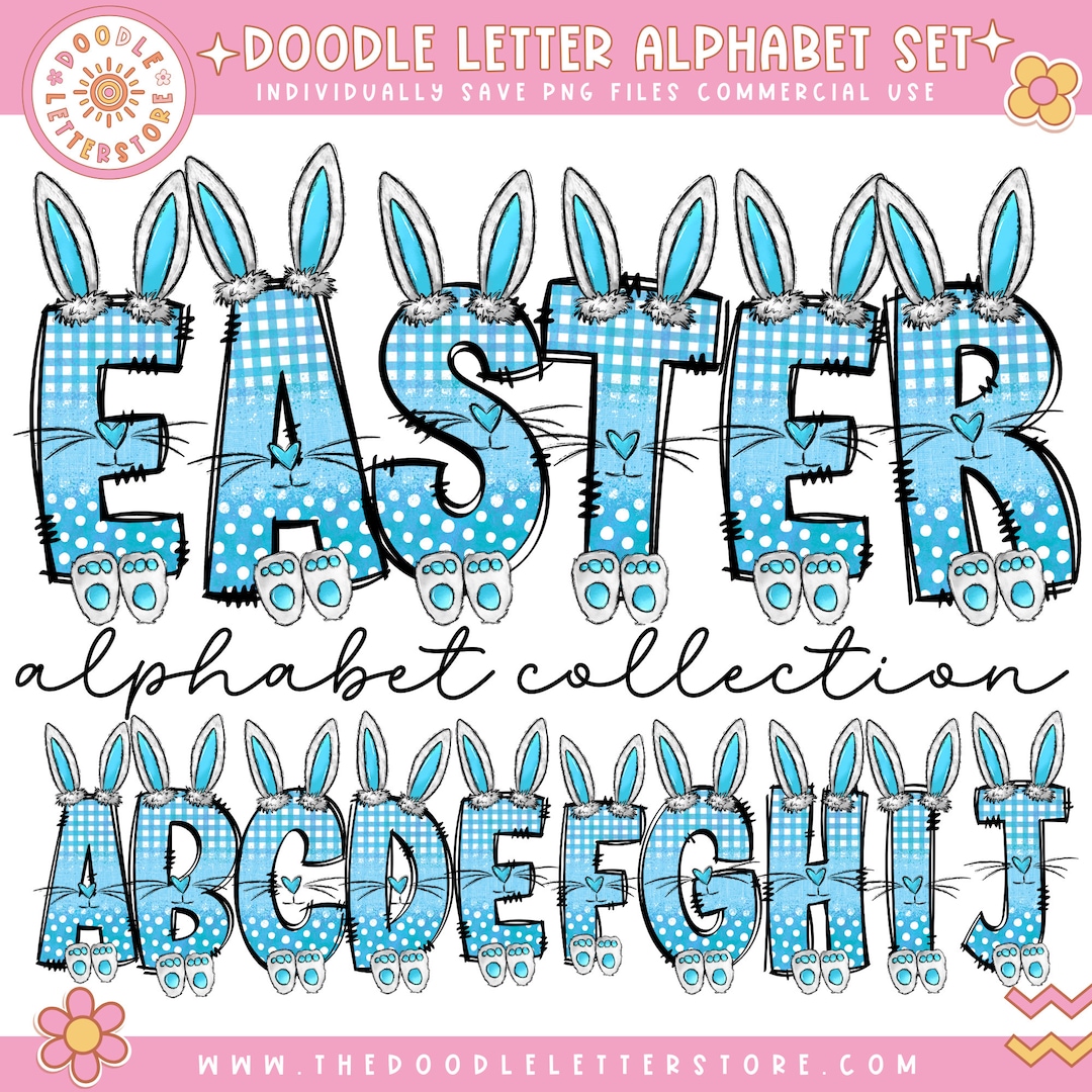 Easter Bunny Alphabet Letters PNG Bundle, Blue Boys Easter Eggs, Spring ...