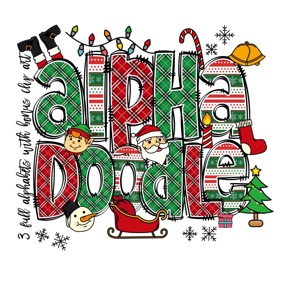 Christmas Clip Art + Doodle Letters and Numbers, Uppercase Alphabet Set ...