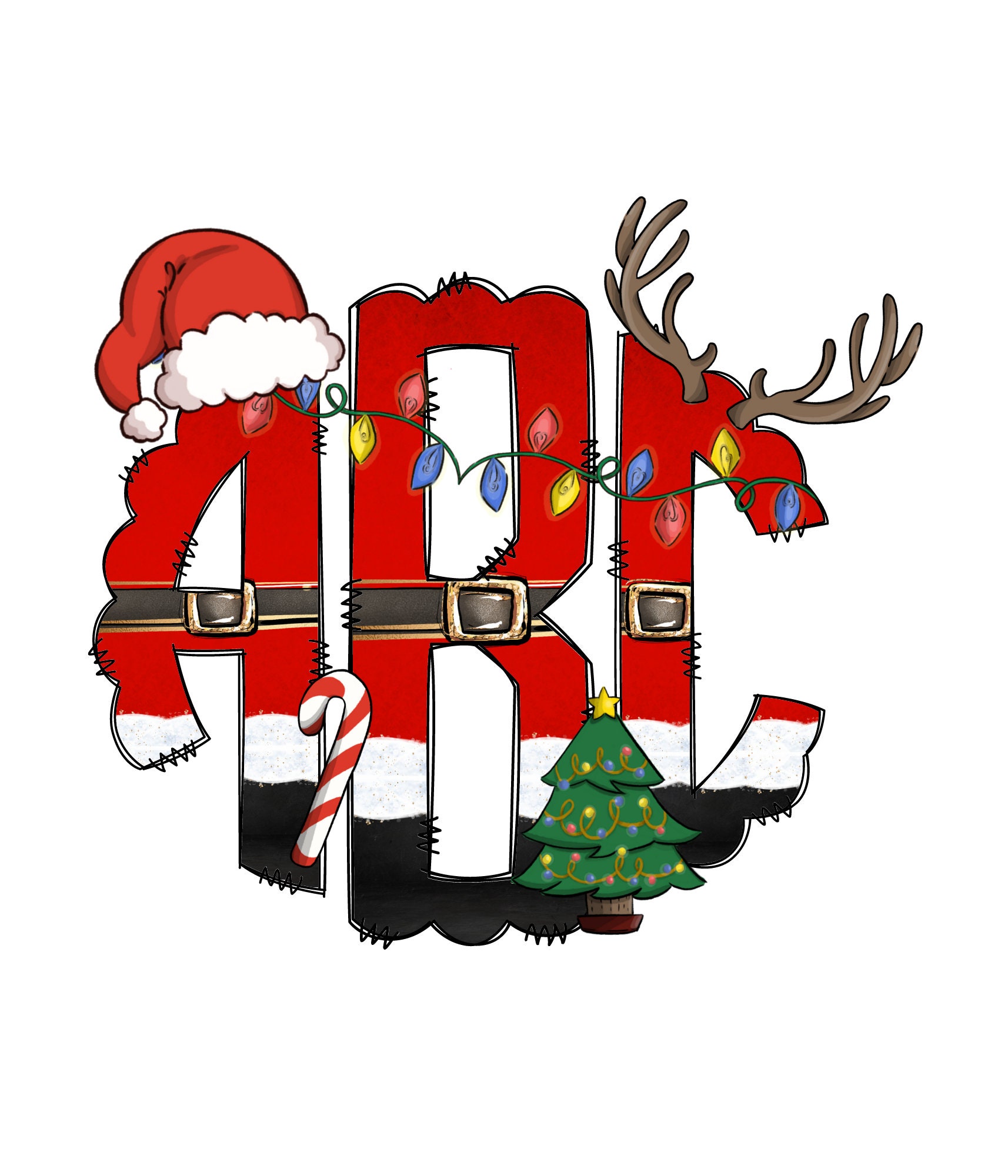 Christmas Monogram Letters With Clip Art Holidays Sublimation - Etsy