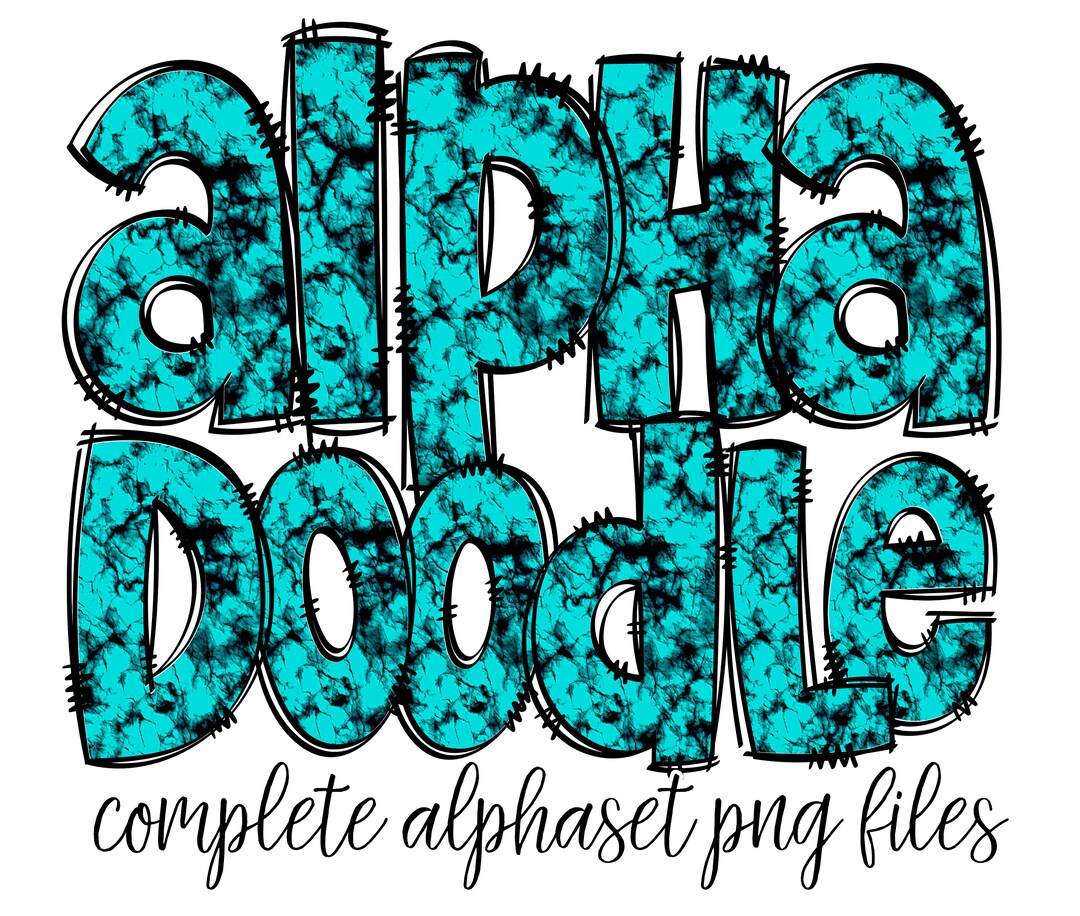 Turquoise Wester Alphabet Letters PNG Bundle, Country Rock Doodle ...