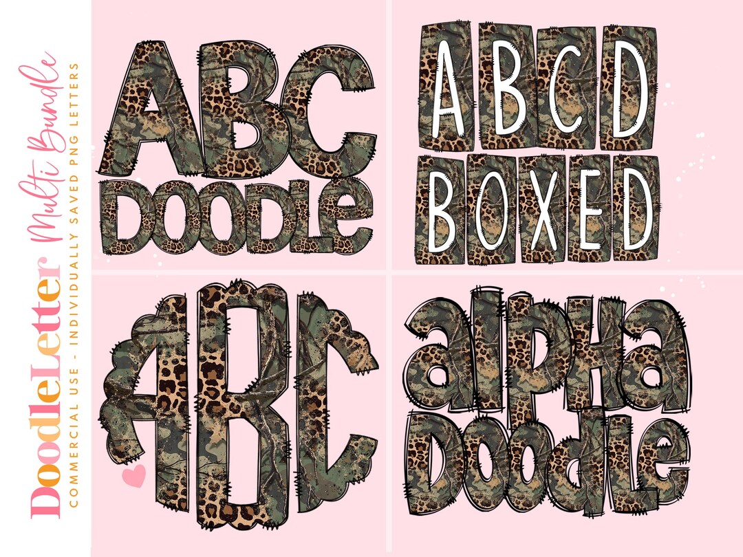 Camo Leoaprd Mega Doodle Letter Bundle, Alphabet Set, Clip Art Letters, Doodle Monogram Bundles ...