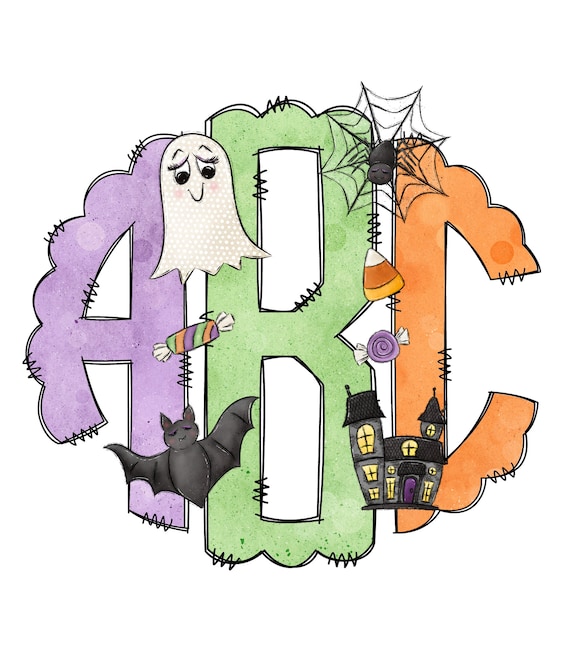 Halloween Monogram Letters Pastel Spooky Sublimation PNG - Etsy