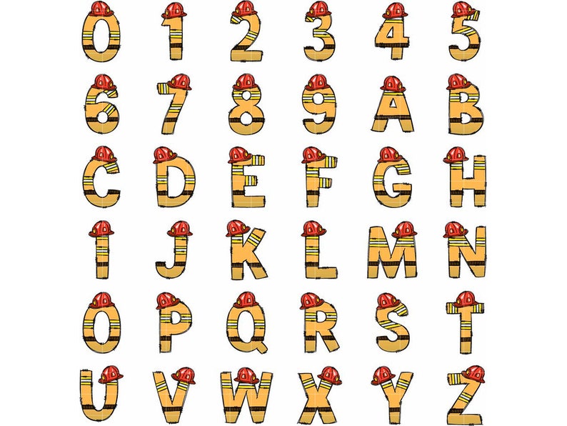 Firefighter Clip Art + Doodle Letters and Numbers, Fire Man Uppercase ...