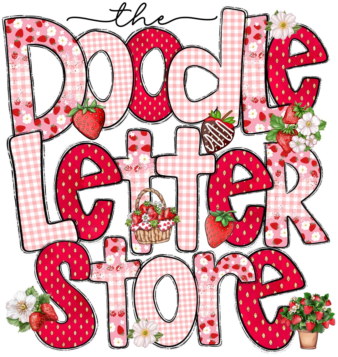 Strawberry Patch Doodle Alphabet Letters Sublimation Clipart PNG ...