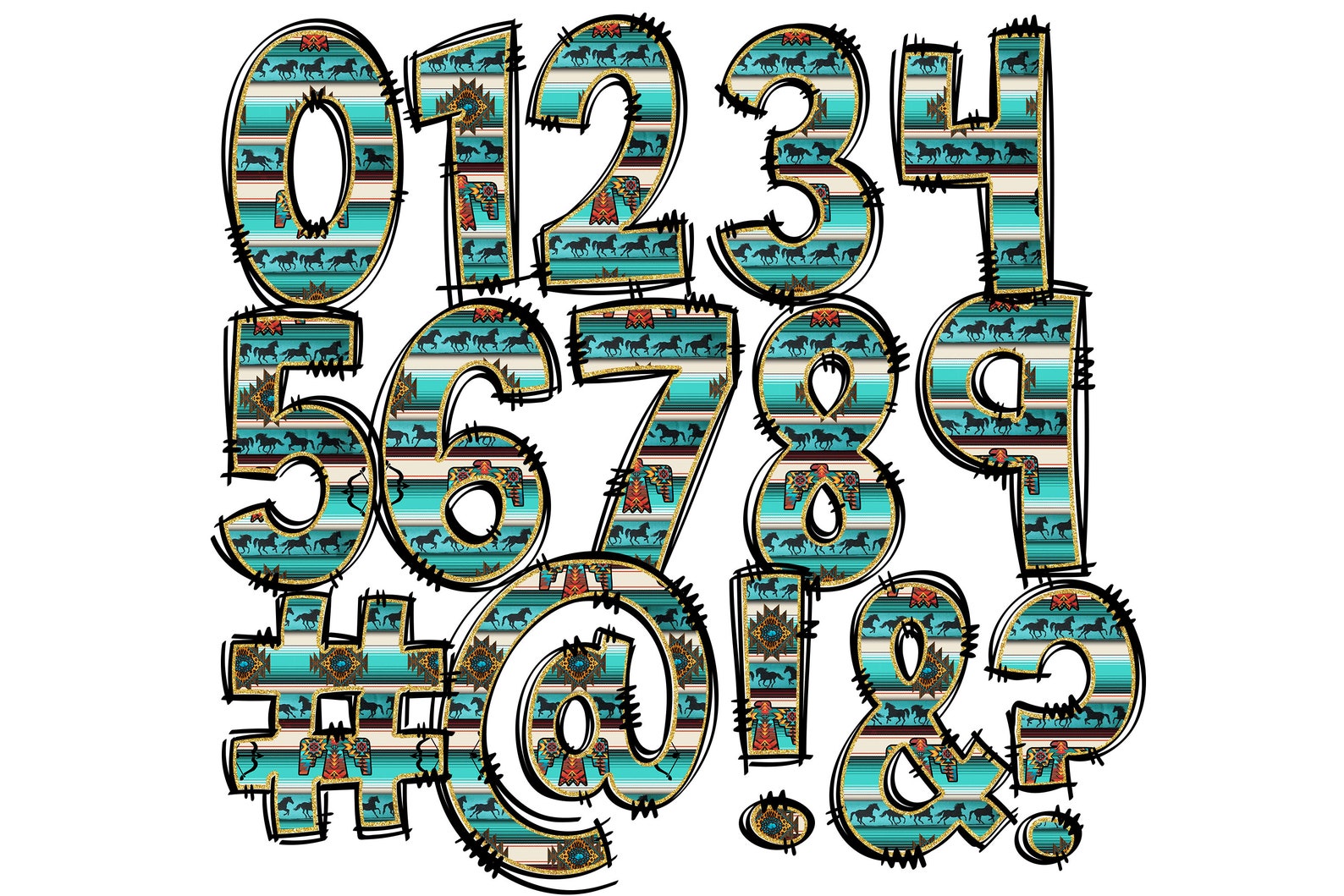 Western Aztec Alphabet Letters PNG Bundle Country Serape - Etsy