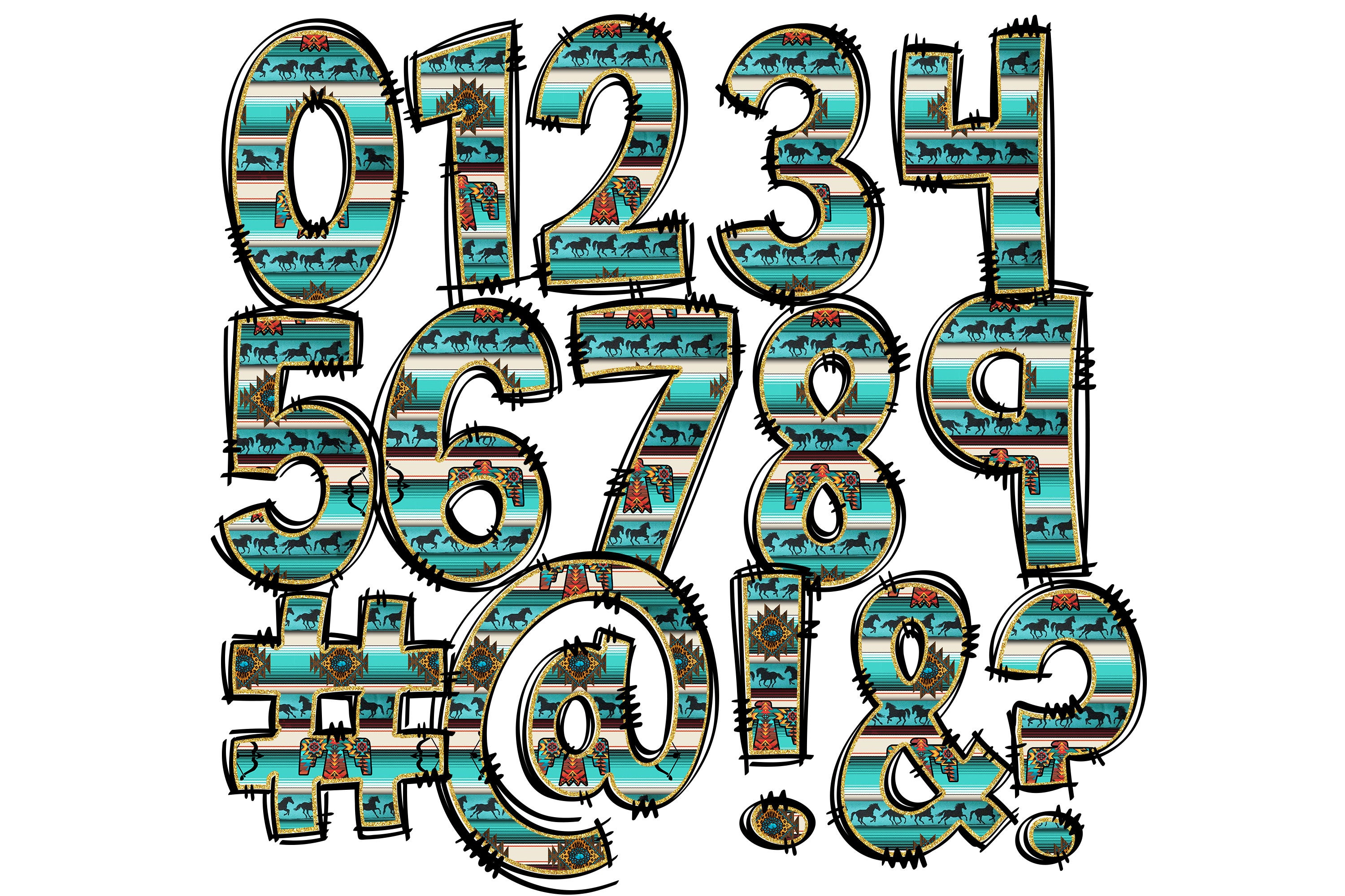 Western Aztec Alphabet Letters PNG Bundle Country Serape - Etsy