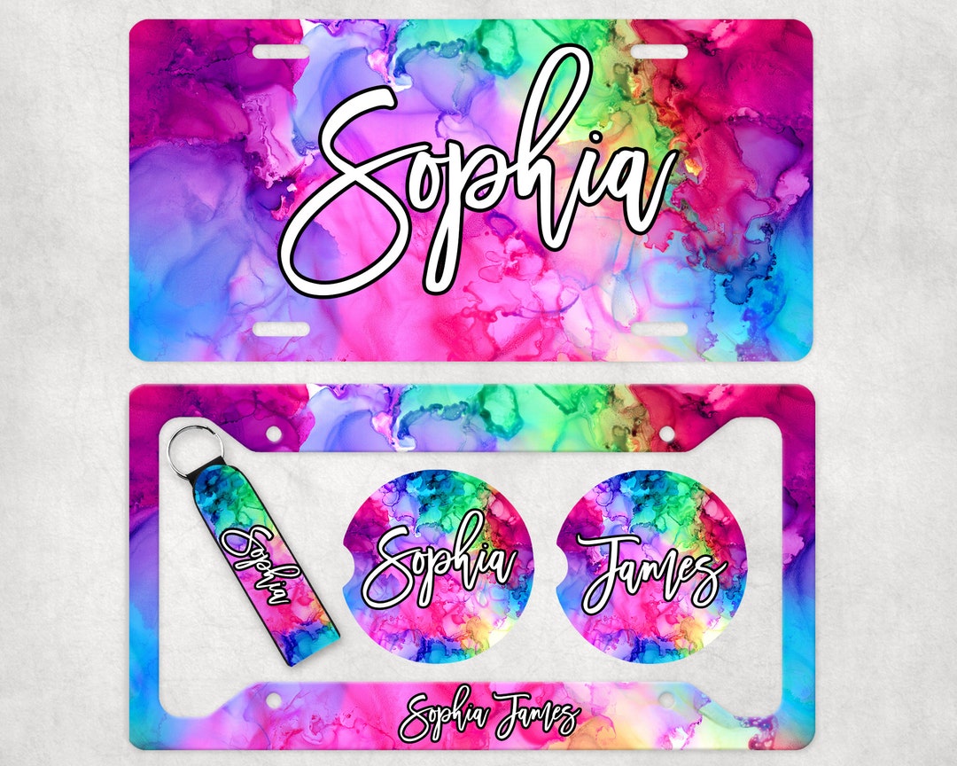Ink Rainbow Add Your Name Car Sublimation Designs, Car Coaster Bundle ...