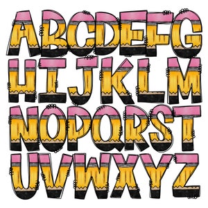 Pencil Teacher Doodle Letters, Back to School, Hand Drawn Doodle Alpha ...